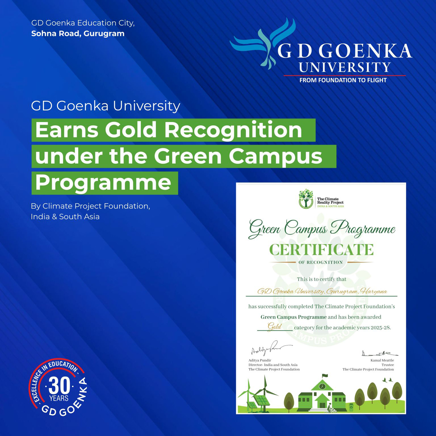 GD Goenka University Awarded Gold under the Green Campus Programme